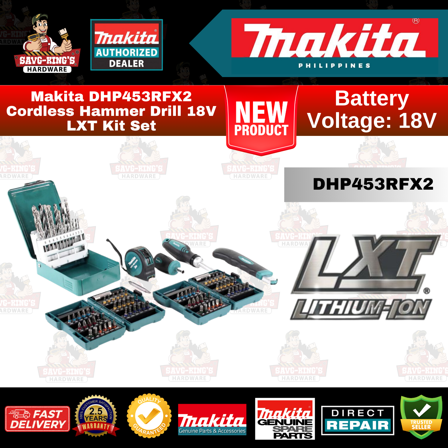 Makita DHP453RFX2 Cordless Hammer Drill 18V LXT Kit Set SAVG-KING'S ...