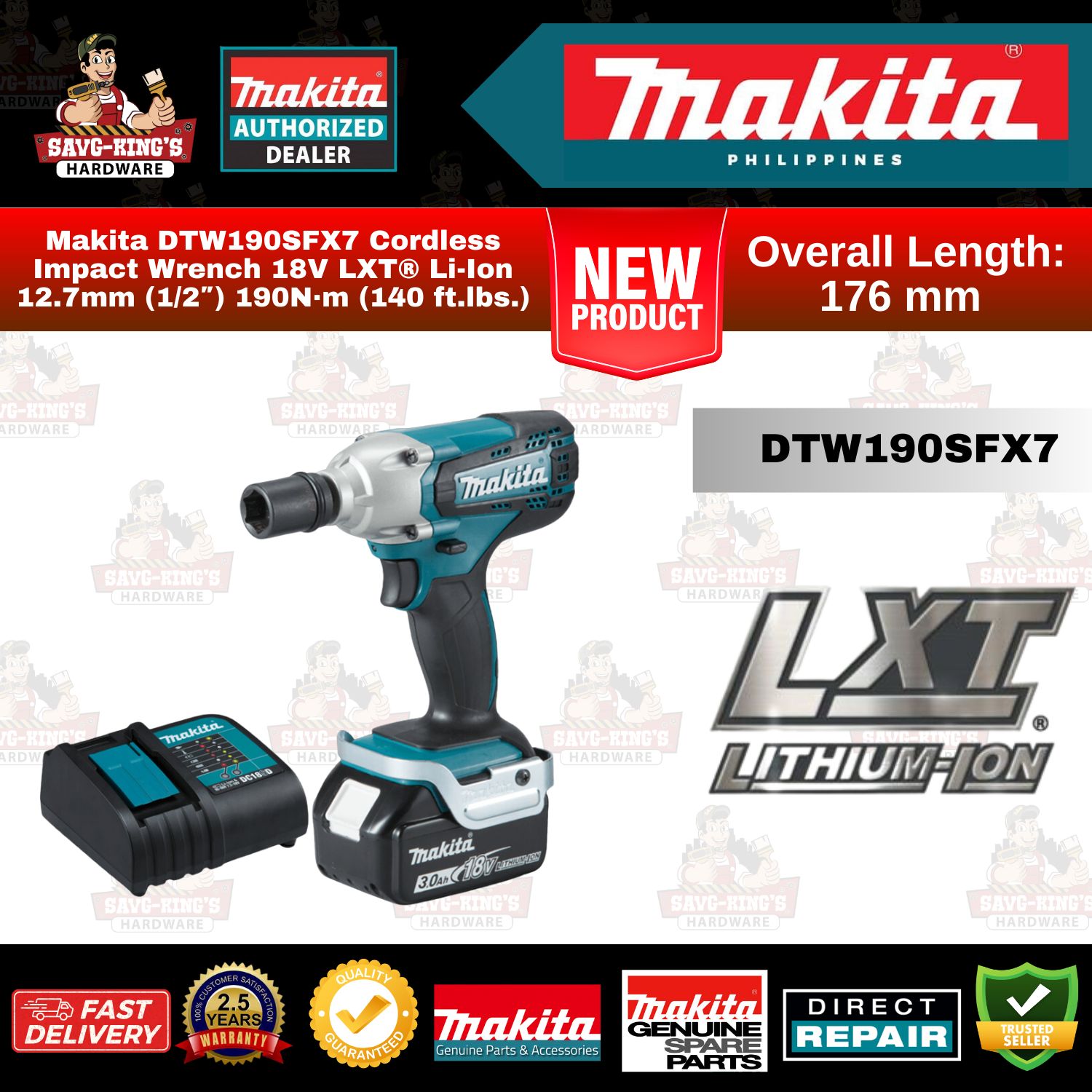 Makita DTW190SFX7 Cordless Impact Wrench 18V LXT® Li-Ion 12.7mm (1/2 ...