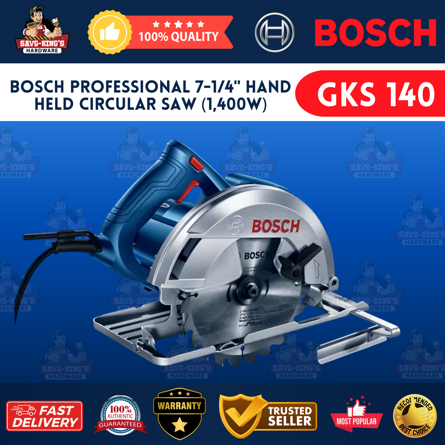Bosch GKS 140 Professional 7-1/4" Hand-Held Circular Saw (1,400W) SAVG ...