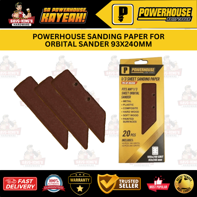 POWERHOUSE SANDING PAPER FOR ORBITAL SANDER 93X240MM SAVG-KING'S ...