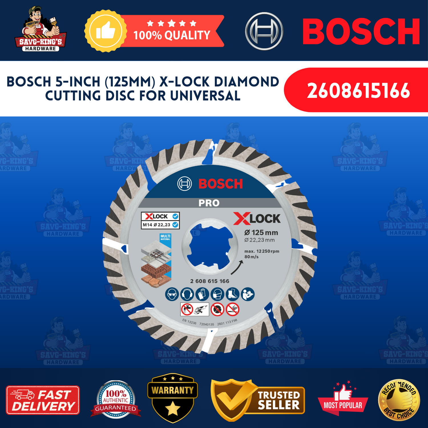 Bosch 5-inch (125mm) X-LOCK Diamond Cutting Disc for Universal (2608615166) SAVG-KING'S HARDWARE ...