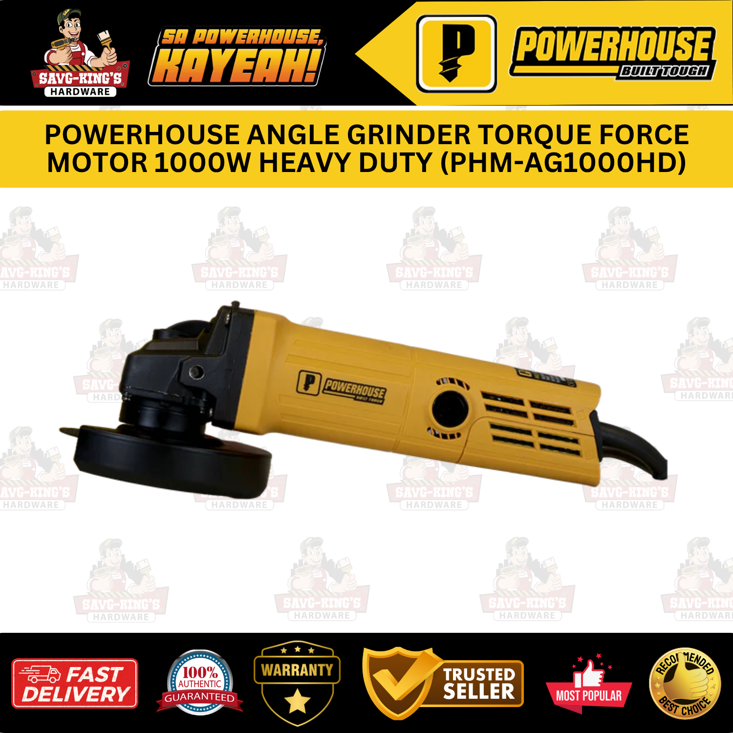 POWERHOUSE ANGLE GRINDER TORQUE FORCE MOTOR 1000W HEAVY DUTY (PHM ...