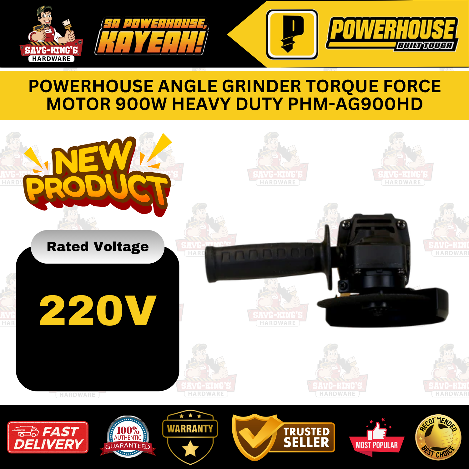 POWERHOUSE ANGLE GRINDER TORQUE FORCE MOTOR 900W HEAVY DUTY PHM-AG900HD ...