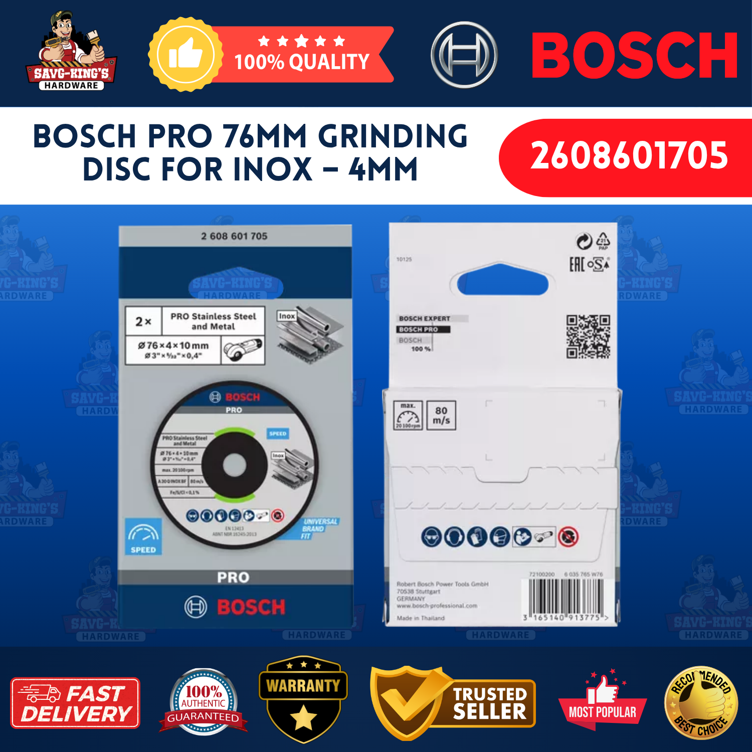 BOSCH PRO 76MM GRINDING DISC FOR INOX – 4MM (2608601705) SAVG-KING'S ...