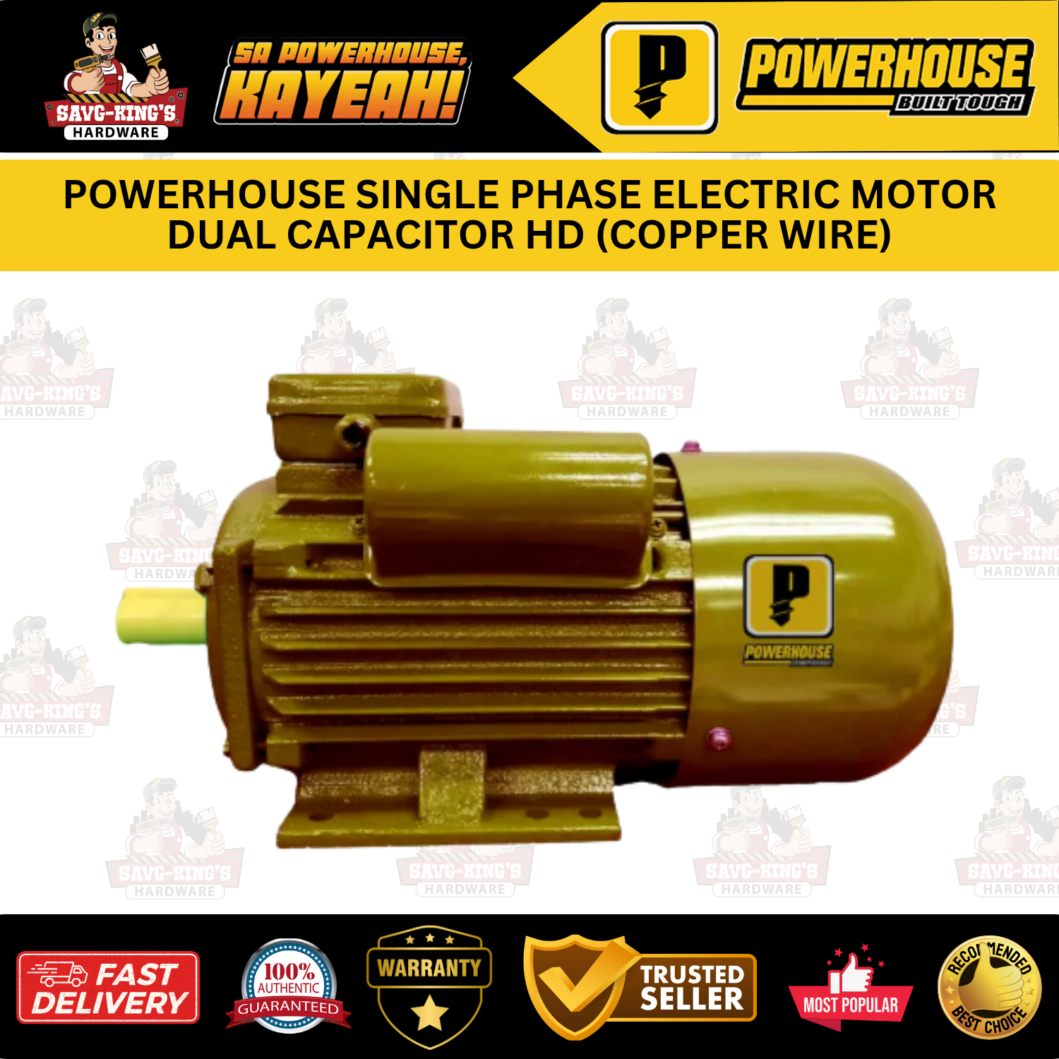 POWERHOUSE SINGLE PHASE ELECTRIC MOTOR DUAL CAPACITOR HD (COPPER WIRE ...