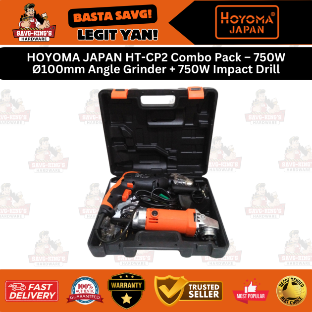 HOYOMA JAPAN HT-CP2 Combo Pack – 750W Angle Grinder + 750W Impact Drill ...
